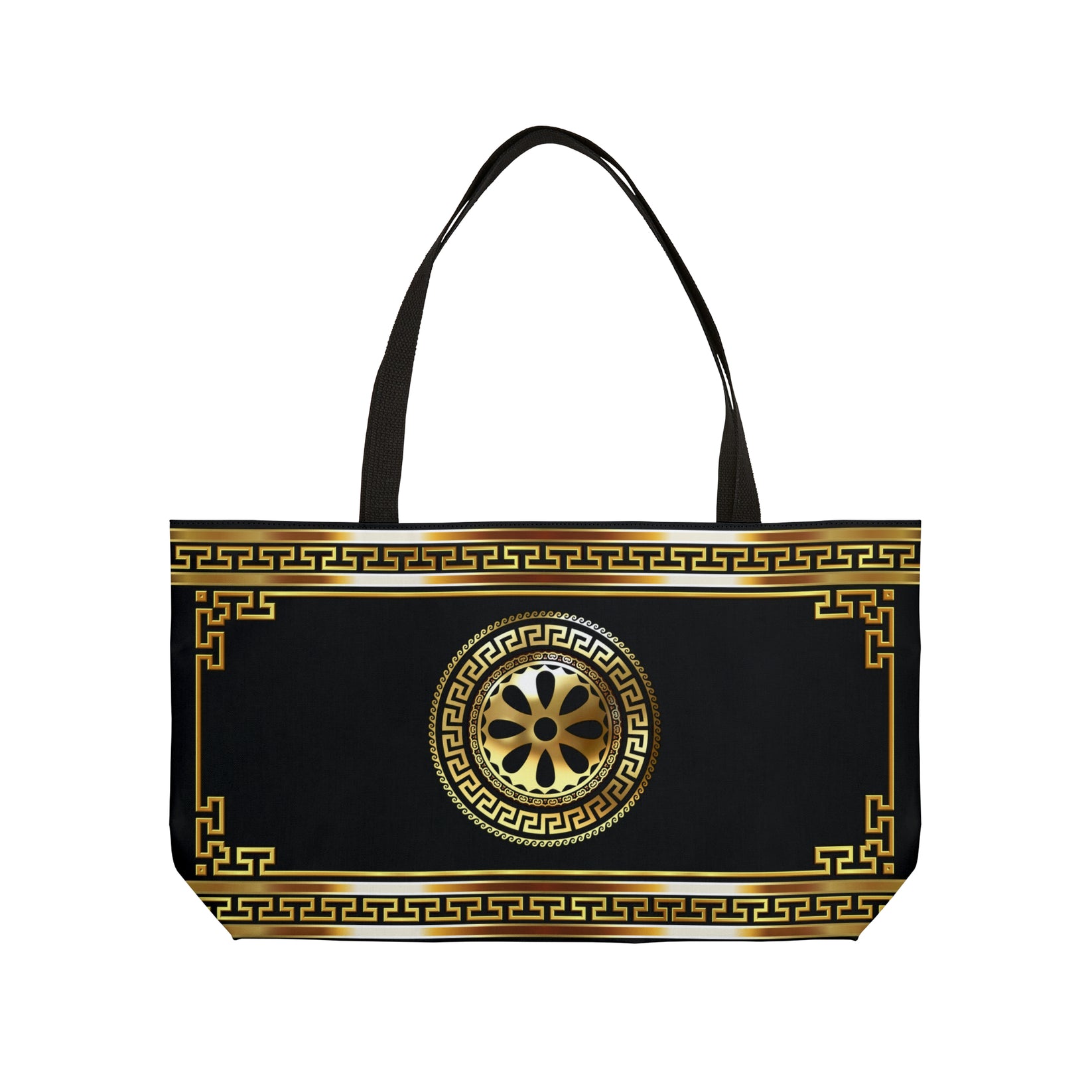 Greek Key Gold Black Flower Weekender Tote Bag – Yiorgos Designs